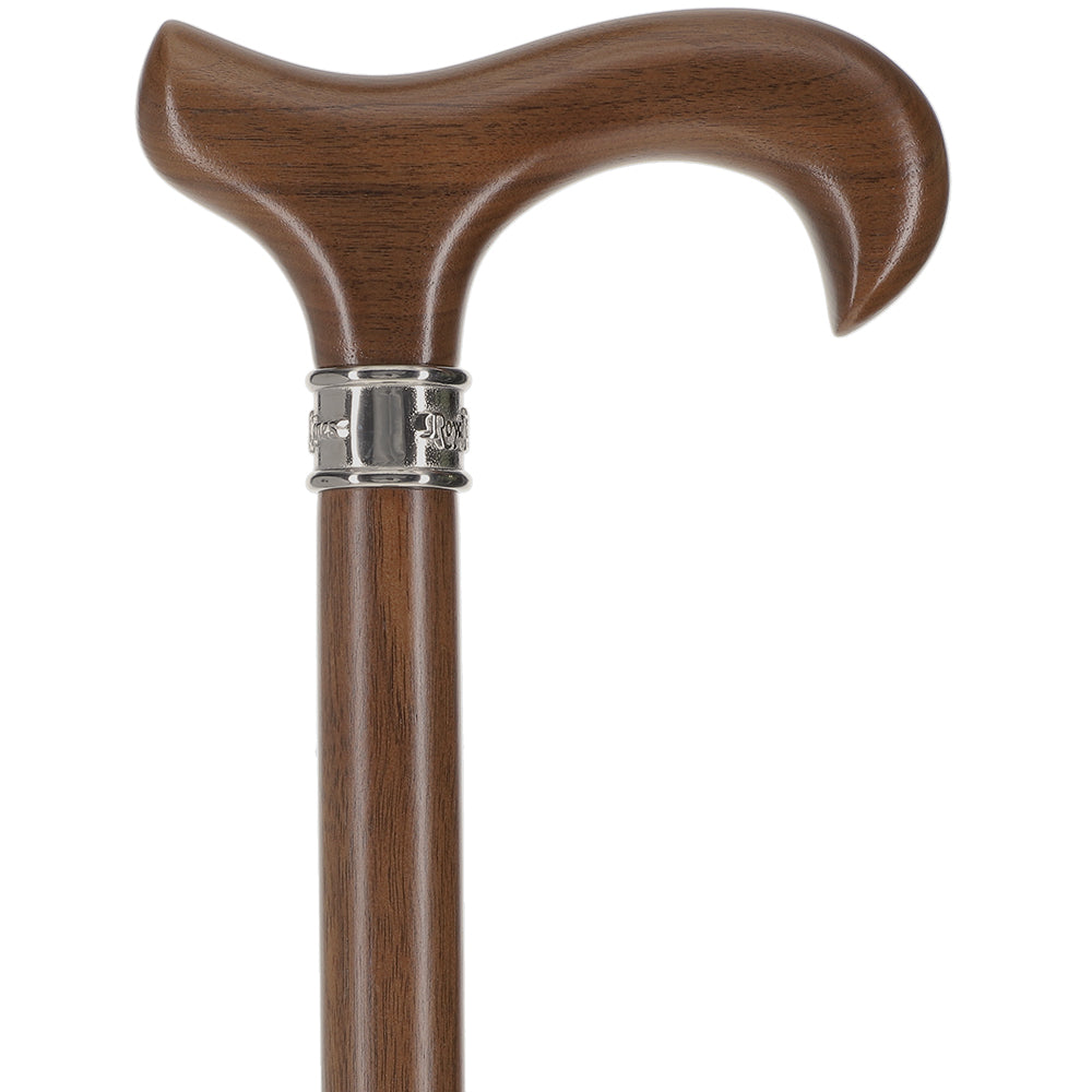 Rich Genuine Walnut Derby Cane - Embossed Collar