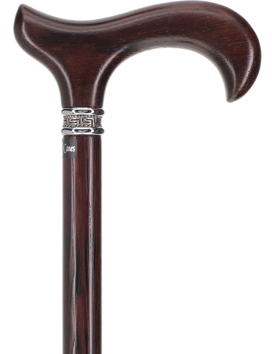 Textured Exotic Wenge Wood Derby Cane: Intricate Pewter Collar