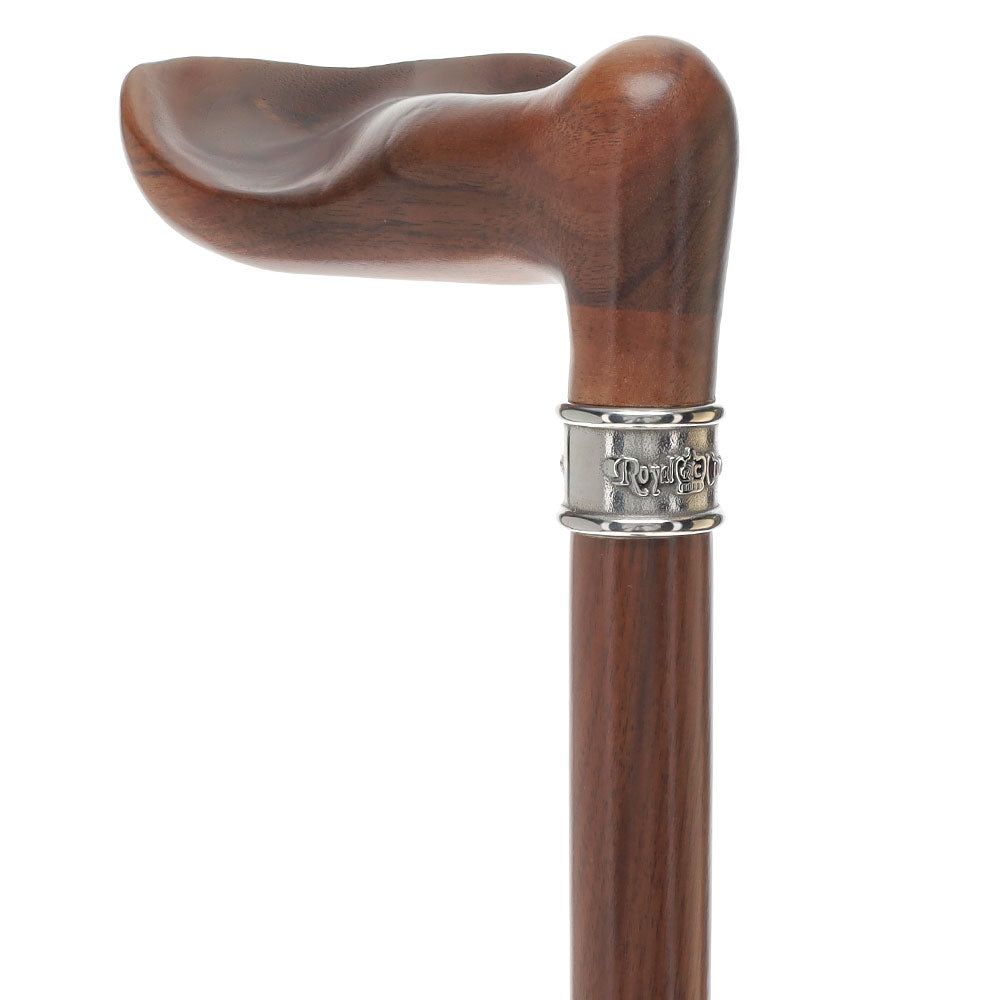 Walnut Wood Shaft Silver Collar Walnut Palm Grip Walking Cane