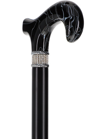 Extra Long, Super Strong Black Pearlz Designer Walking Cane