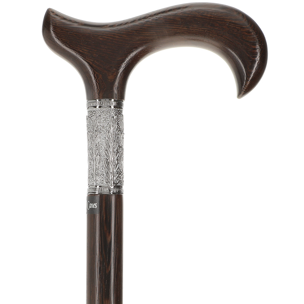 Artisan Pewter Leaf Collar: Luxury Wenge Derby Cane