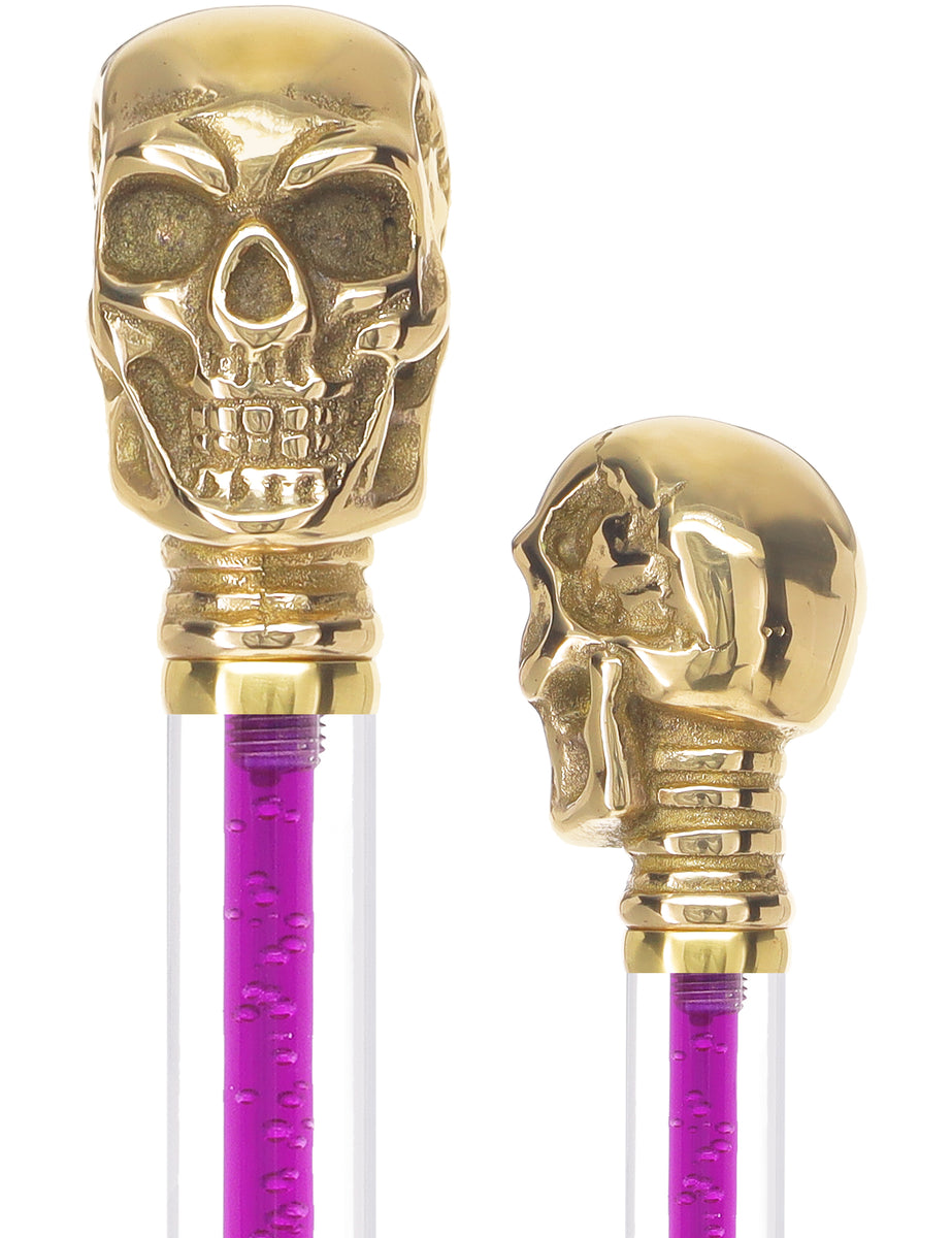 Color Crystal Elegance Brass Skull Cane with Invisible Acrylic Shaft
