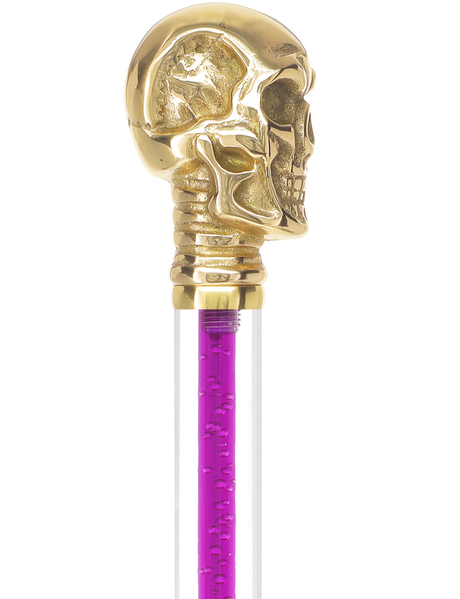 Color Crystal Elegance Brass Skull Cane with Invisible Acrylic Shaft