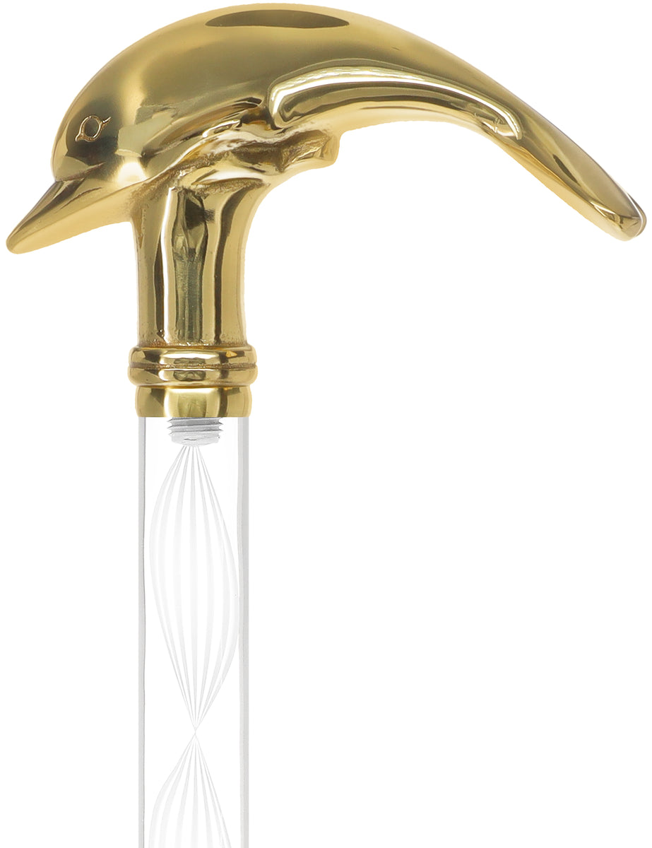 Crystal Elegance Brass Dolphin Cane with Invisible Acrylic Shaft