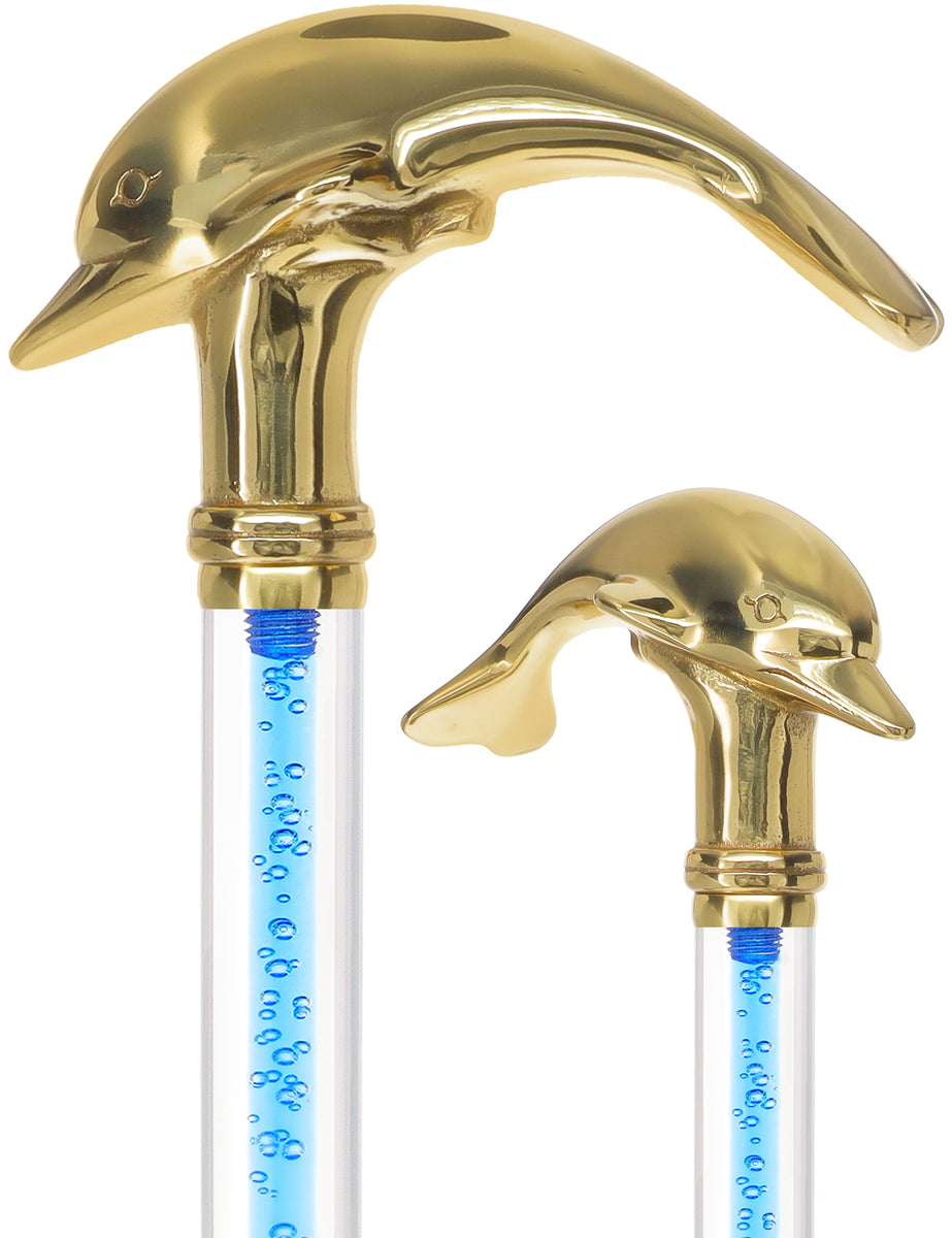 Color Crystal Elegance Brass Dolphin Cane with Invisible Acrylic