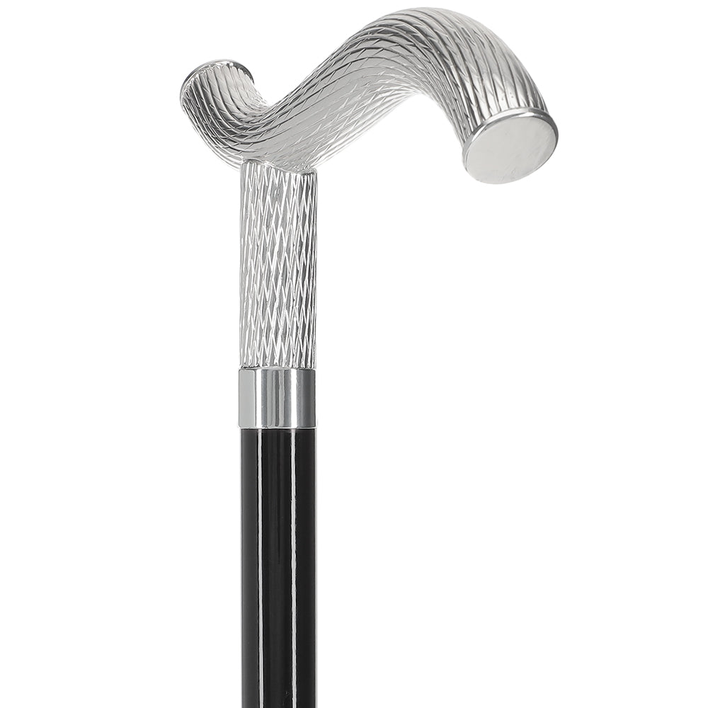Scratch and Dent Silver 925r Twisted Ribbed Fritz Handle Walking Cane