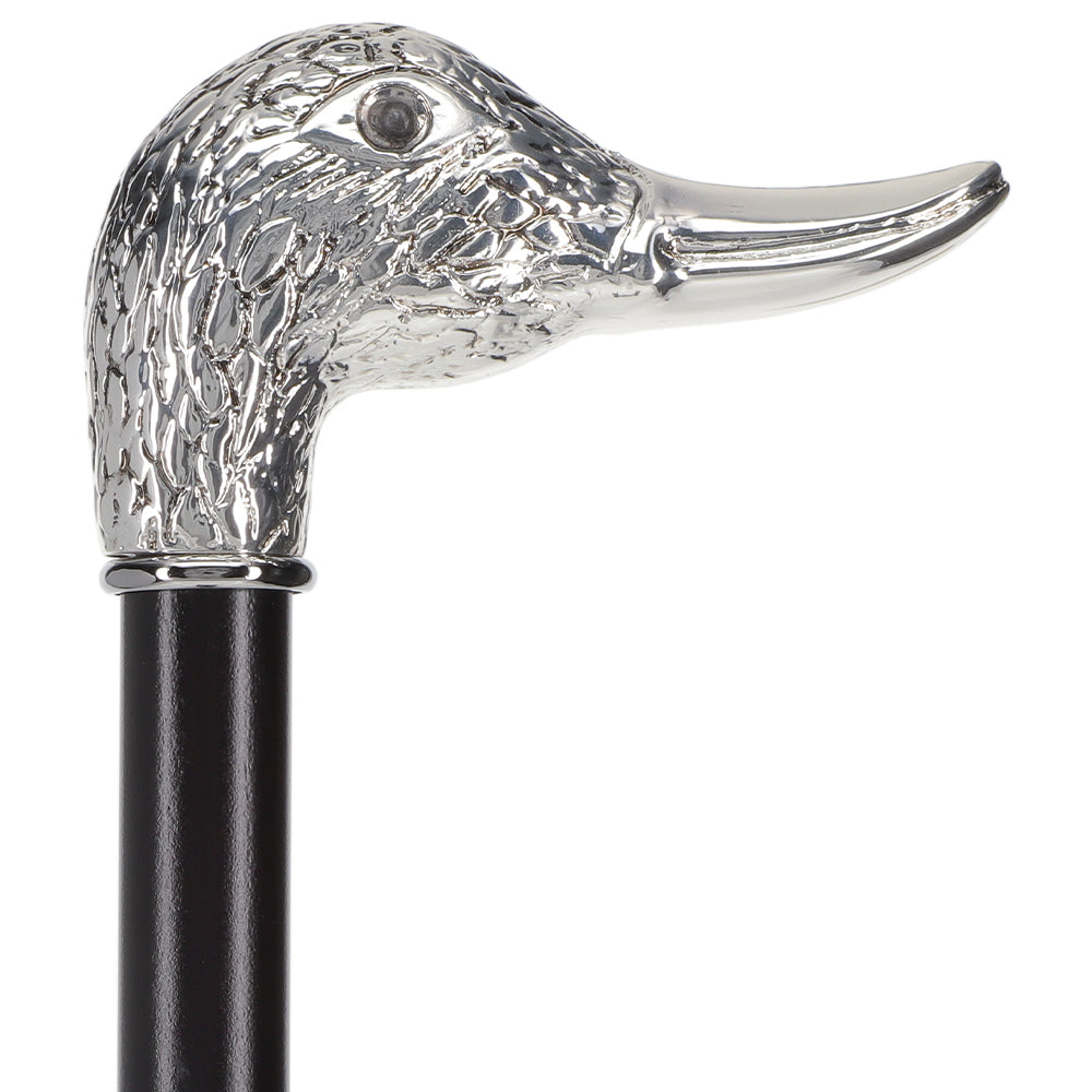 Scratch and Dent Silver 925r Duck Head Walking Cane with Black