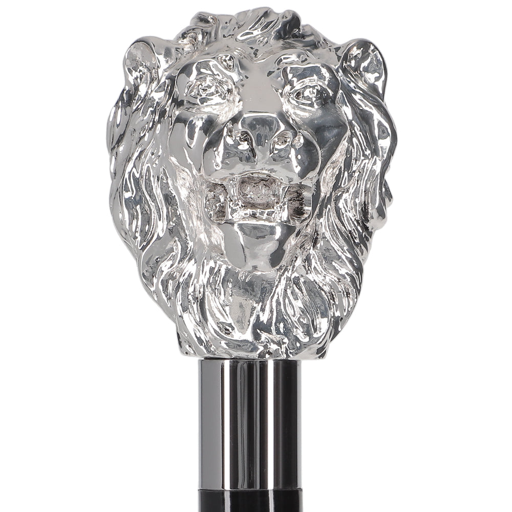 Italian Luxury: Majestic Lion Head Walking Stick, 925r Silver