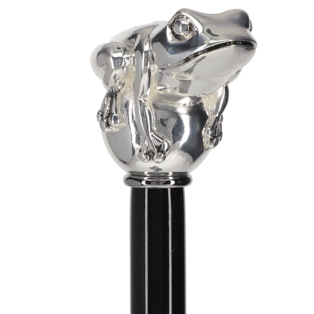 Italian Luxury Silver 925 Frog Walking Stick: Elegant Design