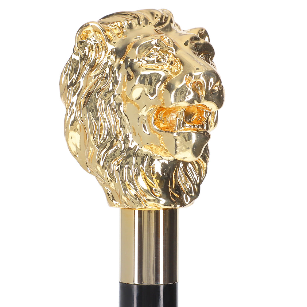 24K Gold Plated Lion Head Walking Stick With Black Beechwood
