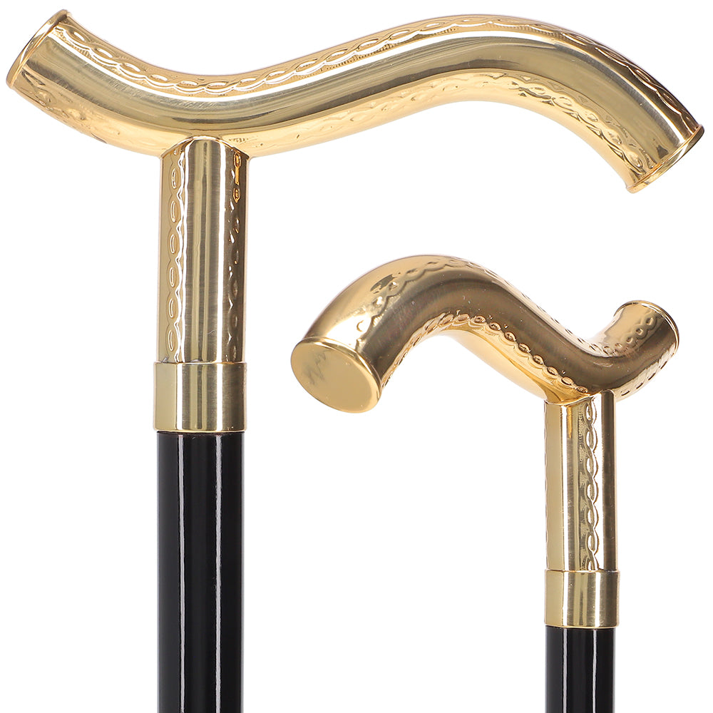 24K Gold Plated Fritz Braid Handle Walking Cane with Black Beechwood