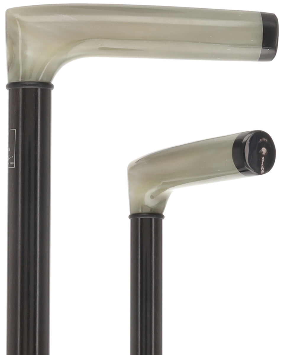 L Shape Blonde Horn Derby Walking Cane With Ebony Wood Shaft And