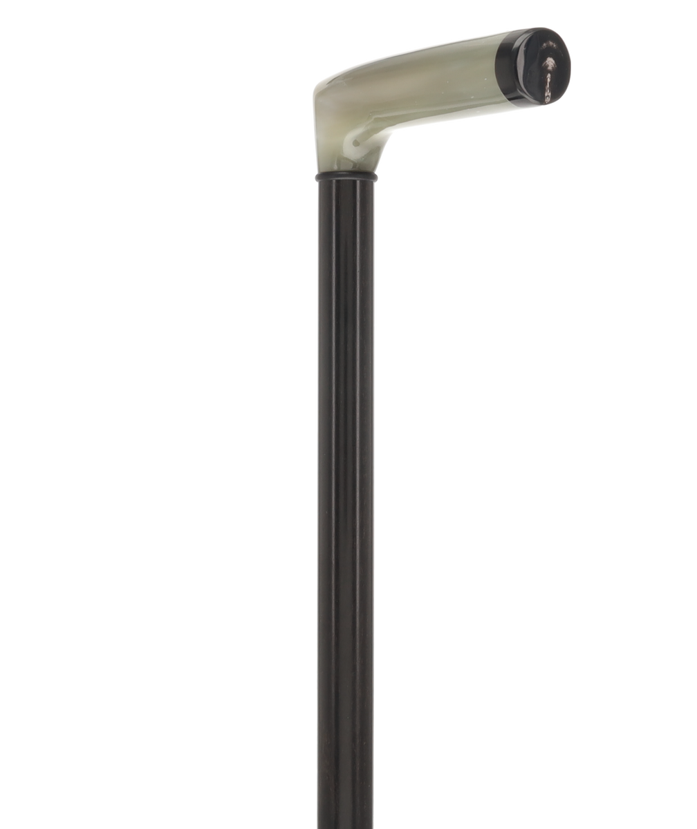 L Shape Blonde Horn Derby Walking Cane With Ebony Wood Shaft And