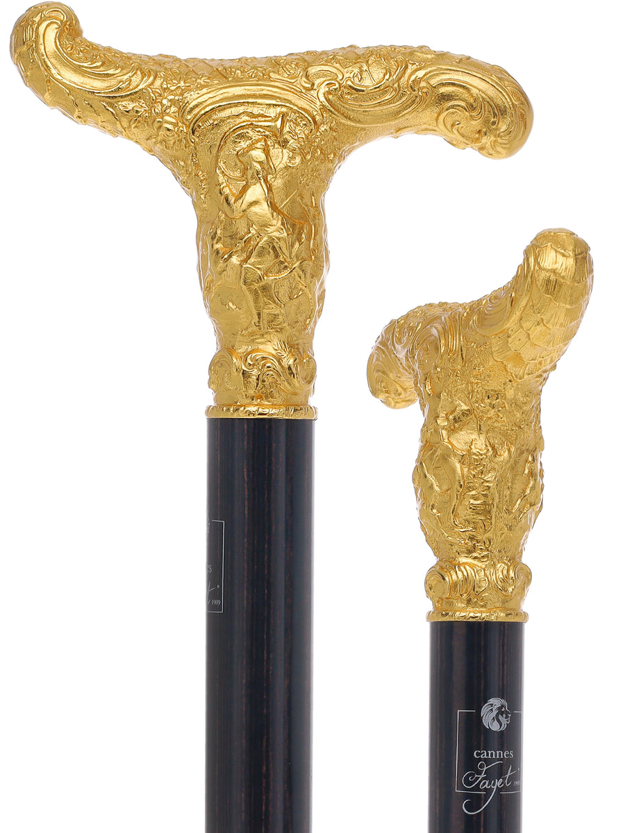 14 K Gold Plate Antique Reproduction T Handle Walking Cane With