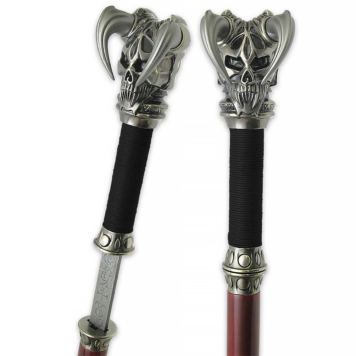 Vorthelok: Folded Damascus Sword Cane with Red Waxed Grip