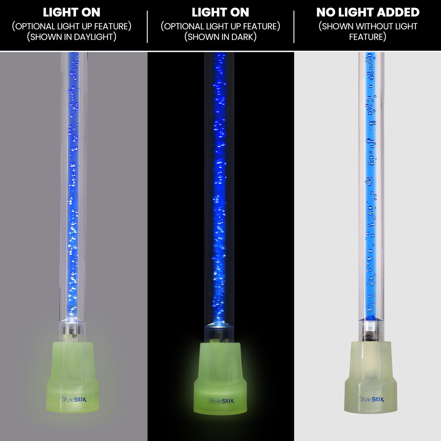 Clear Ocean Cane: Blue Streak w/ Floating Bubbles in Clear Shaft