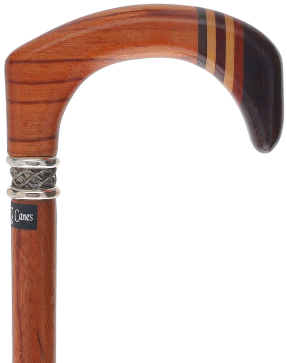 Unique single item listing: Rosewood walking cane with inlaid wood