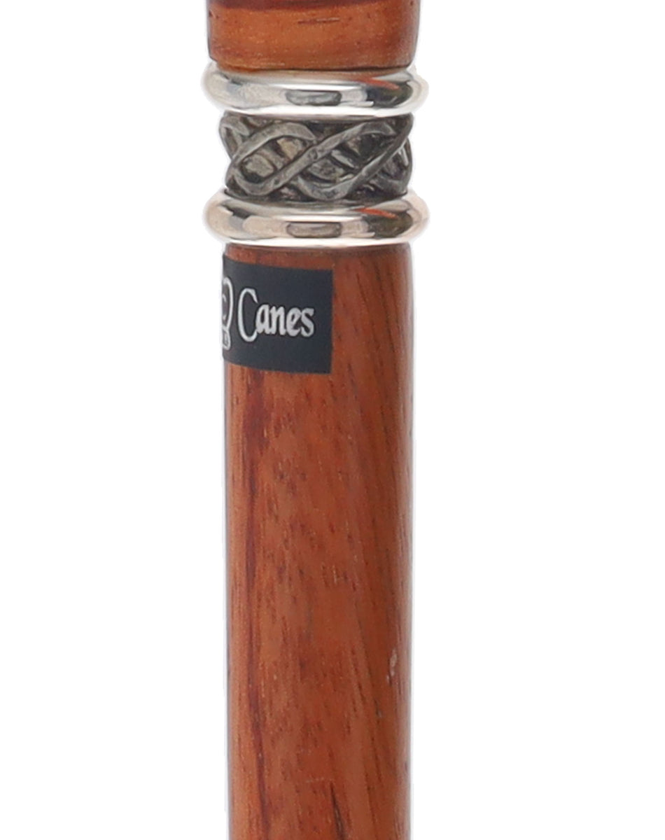 Unique single item listing: Rosewood walking cane with inlaid wood