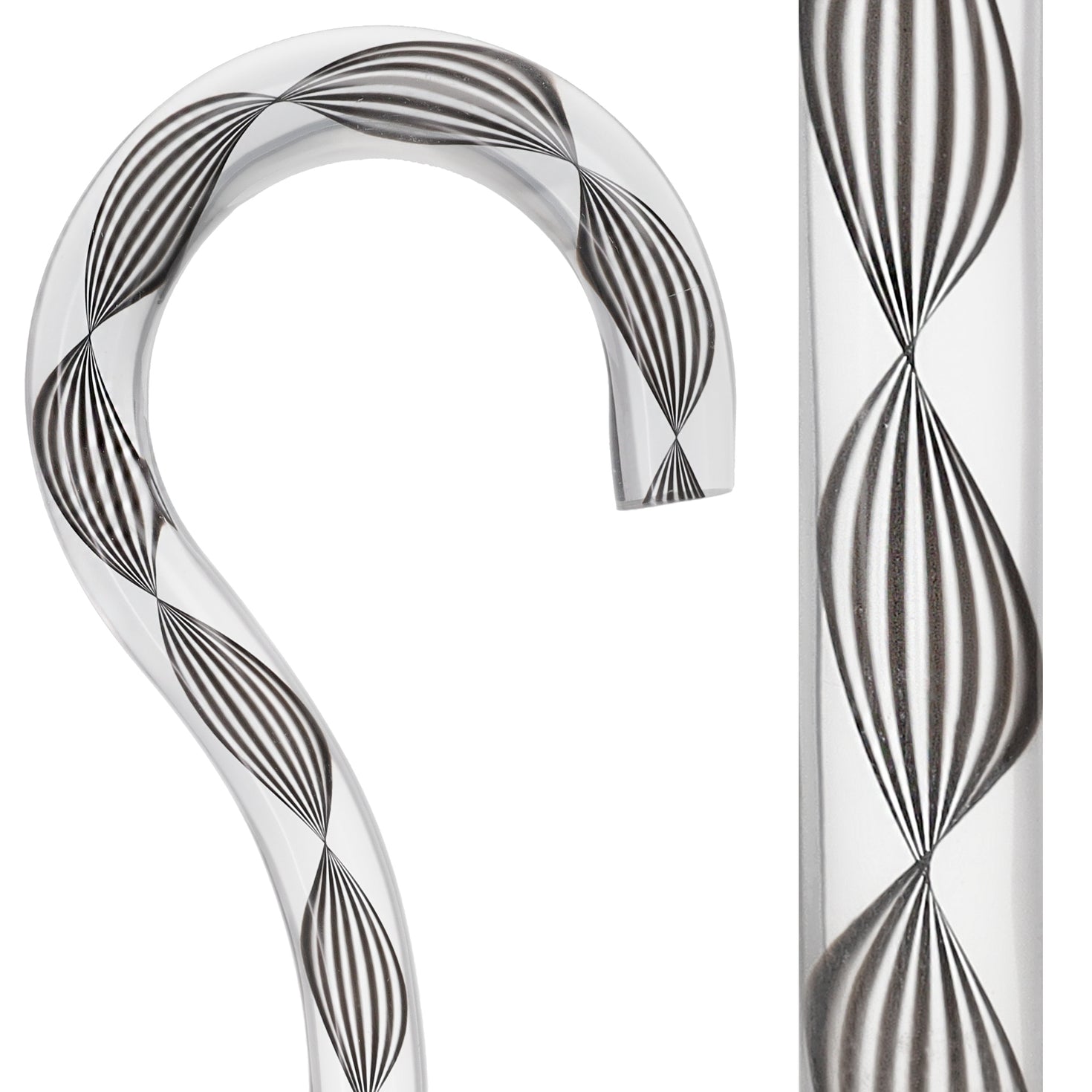 Obsidian Helix Cane: Sophisticated Black Twists, Clear Shaft