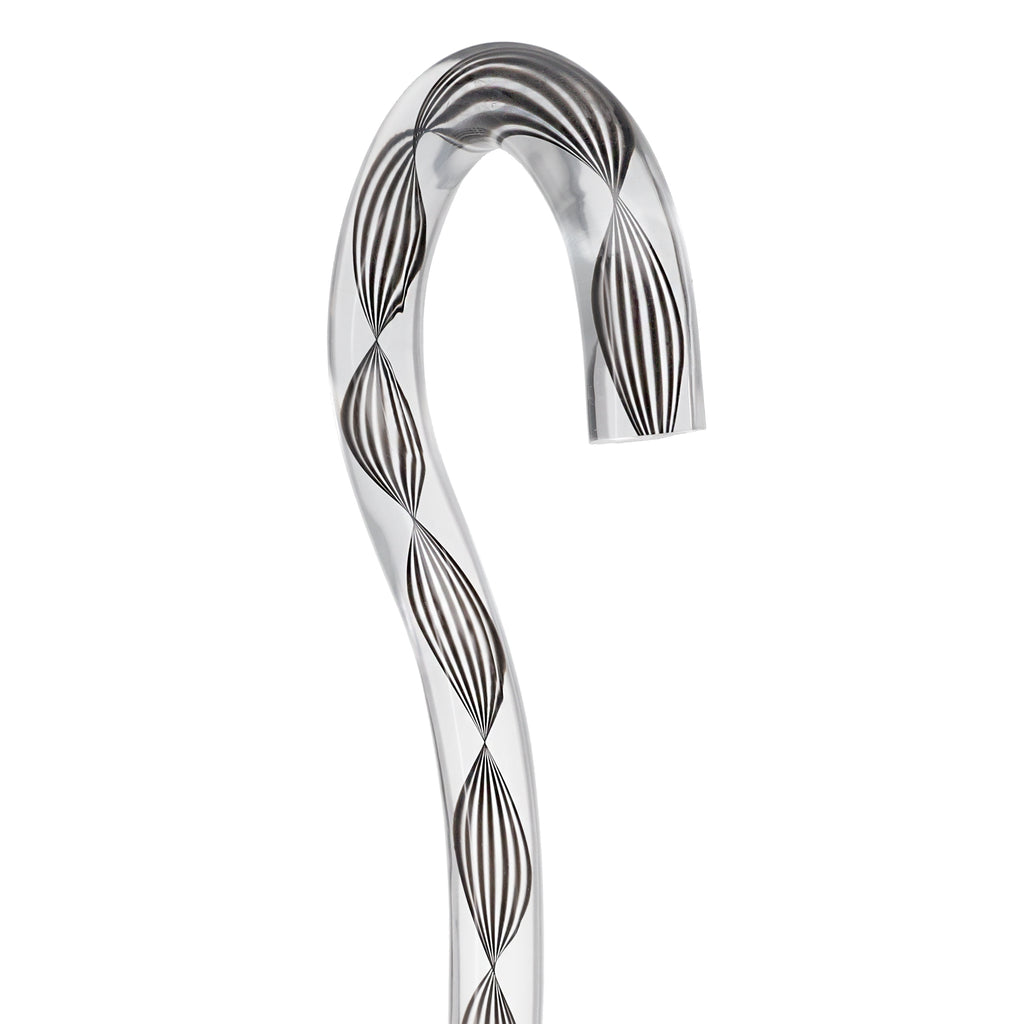 Obsidian Helix Cane: Sophisticated Black Twists, Clear Shaft