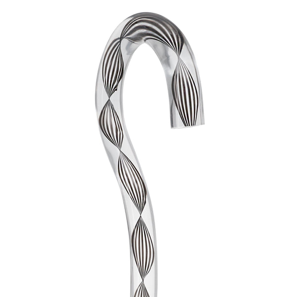 Obsidian Helix Cane: Sophisticated Black Twists, Clear Shaft