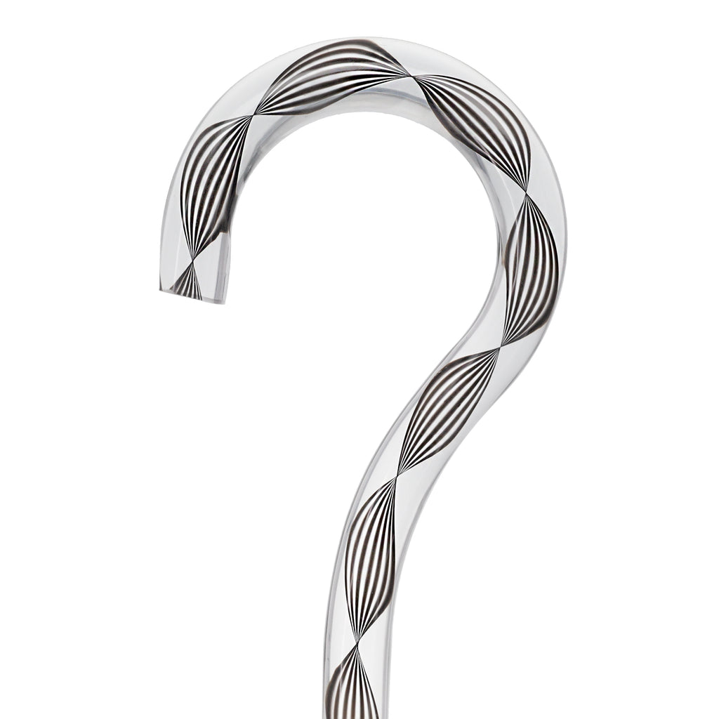 Obsidian Helix Cane: Sophisticated Black Twists, Clear Shaft