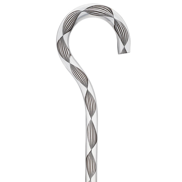 Obsidian Helix Cane: Sophisticated Black Twists, Clear Shaft