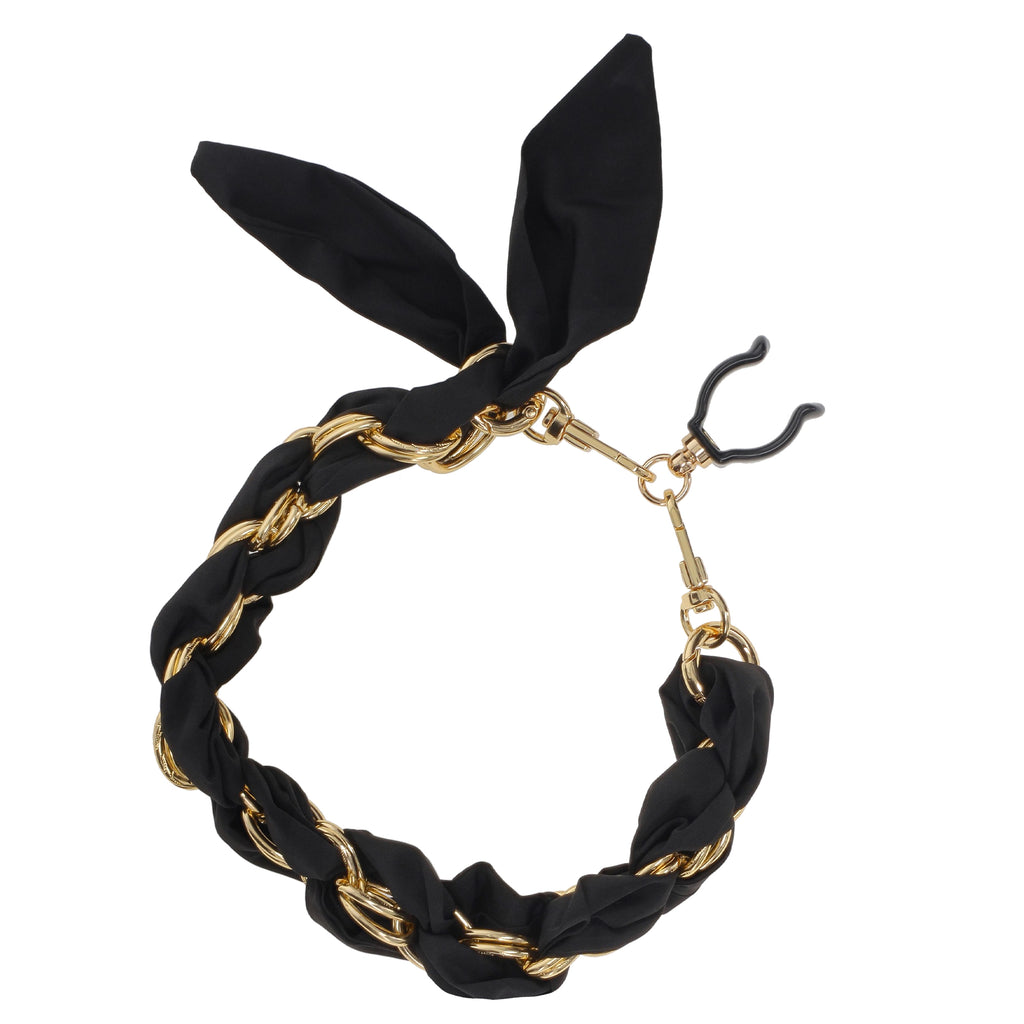 FashionStix Luxury Black Silk Satin scarf with Chain Wrist Strap with