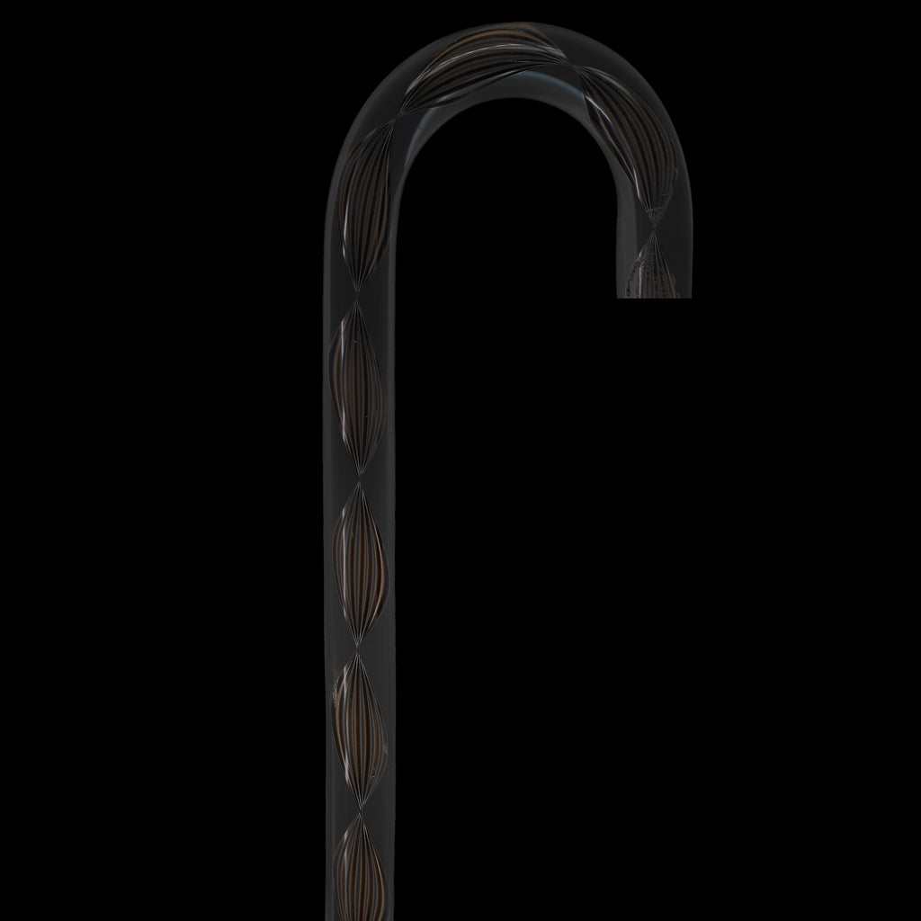 Obsidian Helix Cane: Sophisticated Black Twists, Clear Shaft