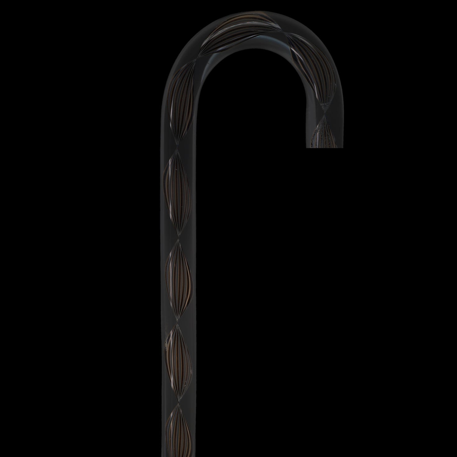Obsidian Helix Cane: Sophisticated Black Twists, Clear Shaft