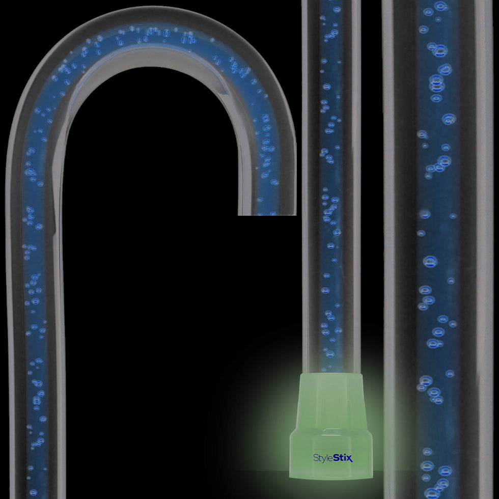 Clear Ocean Cane: Blue Streak w/ Floating Bubbles in Clear Shaft