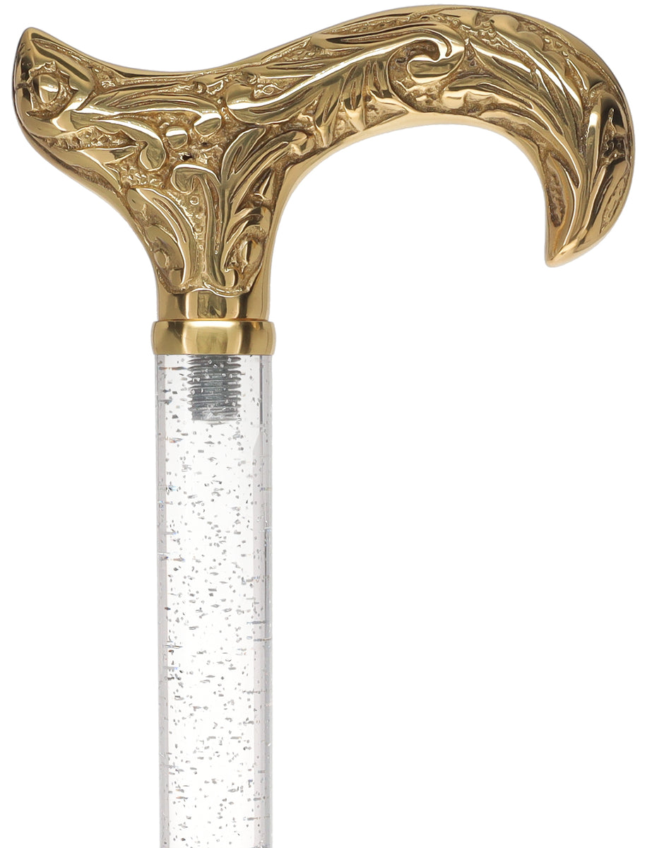 Crystal Elegance Brass Derby Cane with Invisible Acrylic Shaft