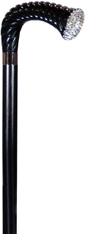 Rhinestone Opera Handle Walking Cane With Black Beechwood Shaft
