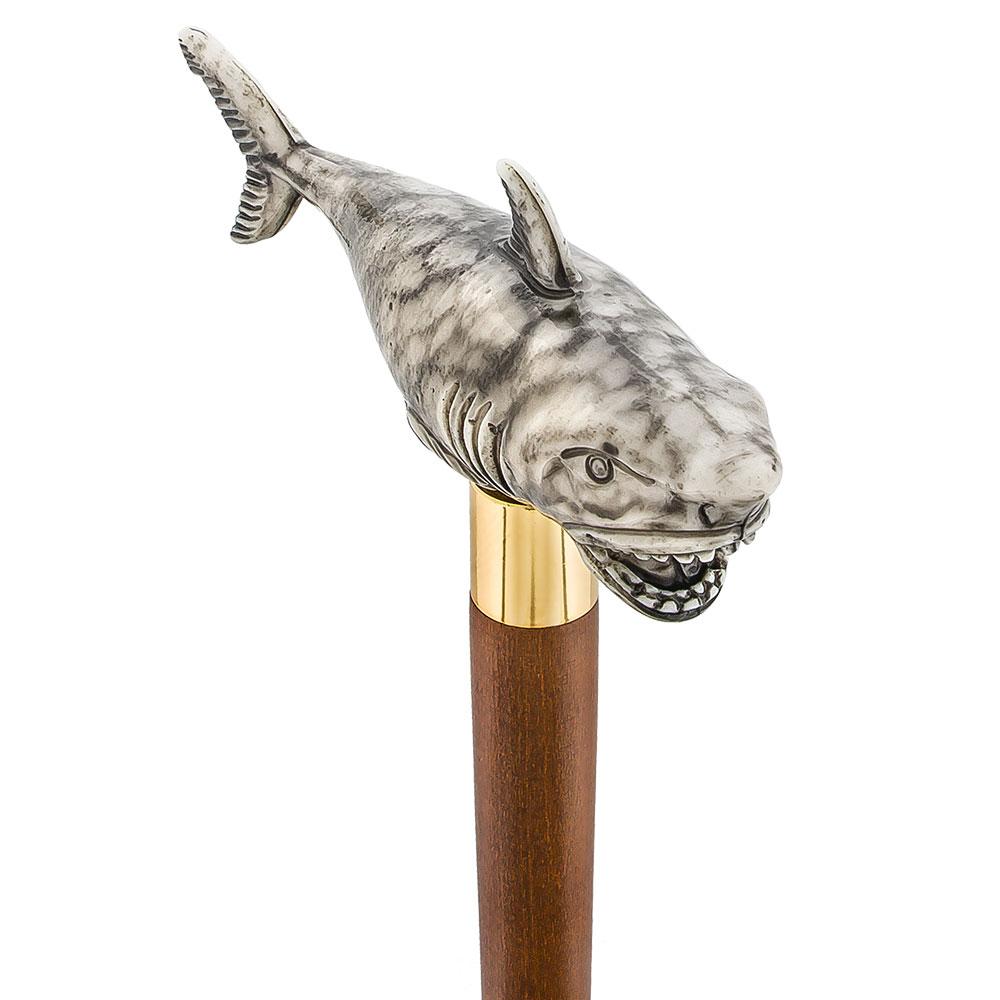 Fierce Tiger Shark Handle Cane with Custom Shaft & Collar