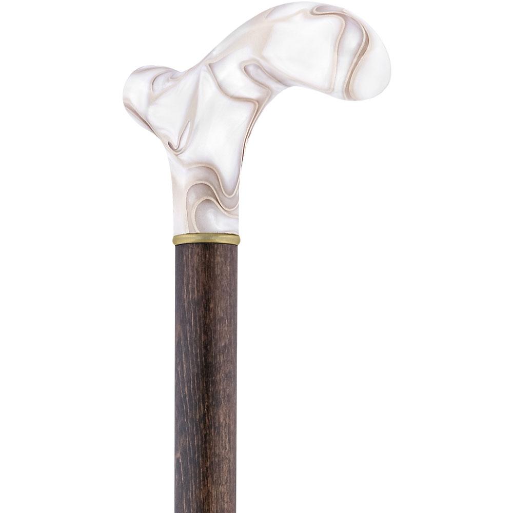 Scratch and Dent Cream Vanilla Swirl Walking Cane w/ Brown Beechwood