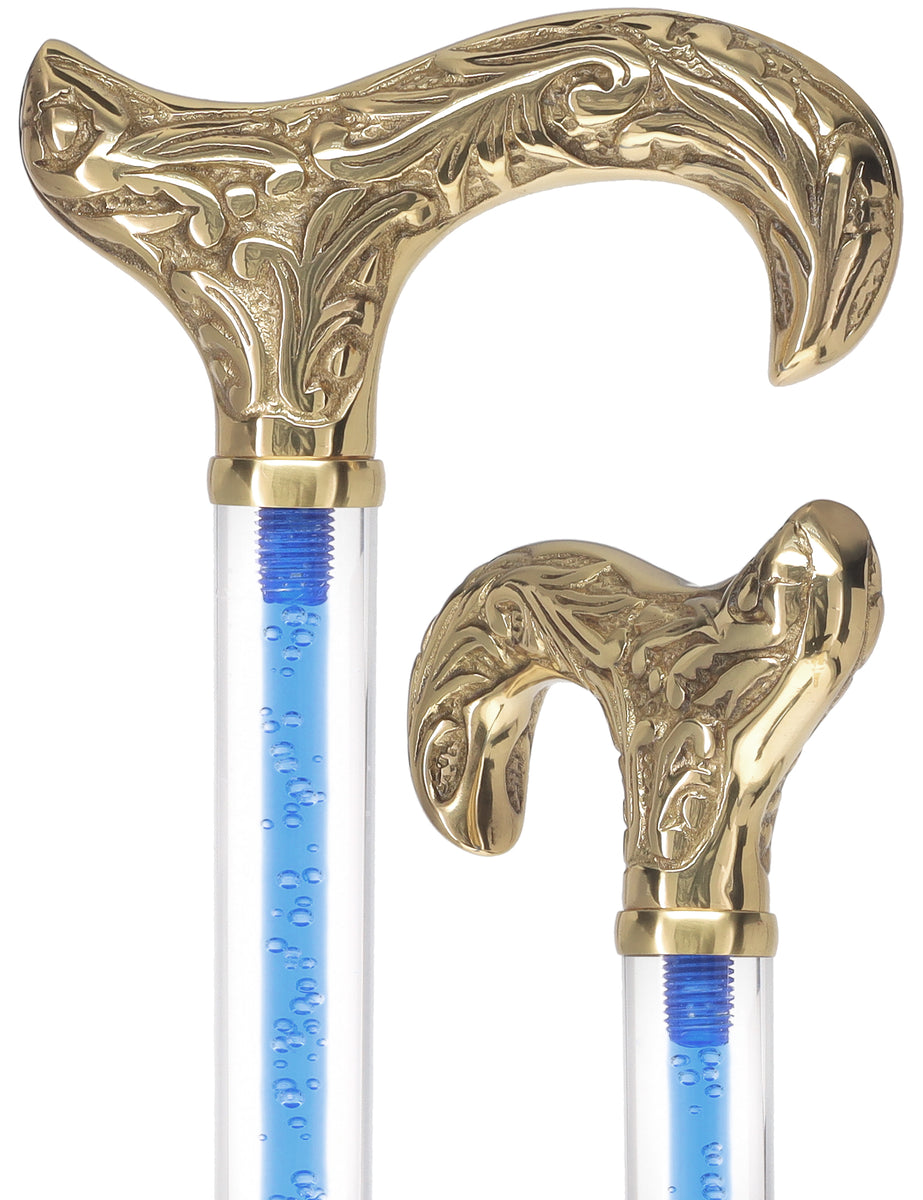 Color Crystal Elegance Brass Derby Cane with Invisible Acrylic Shaft