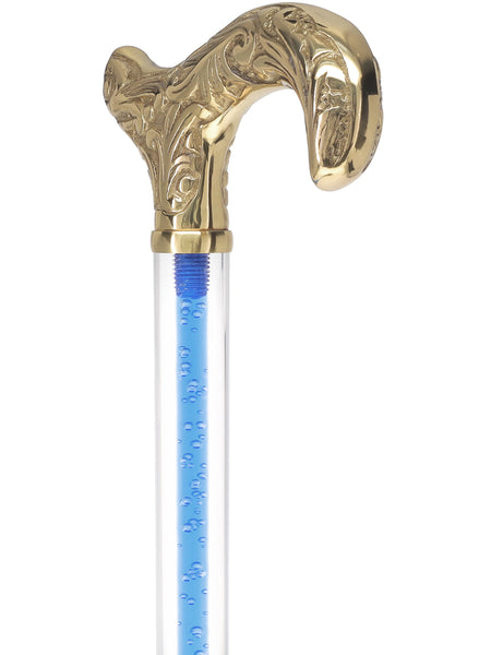 Color Crystal Elegance Brass Derby Cane with Invisible Acrylic Shaft