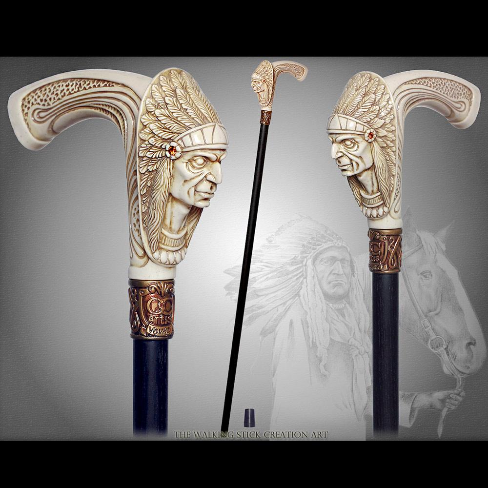 Scratch and Dent American Indian Chief Ivory Color Handle Cane w/
