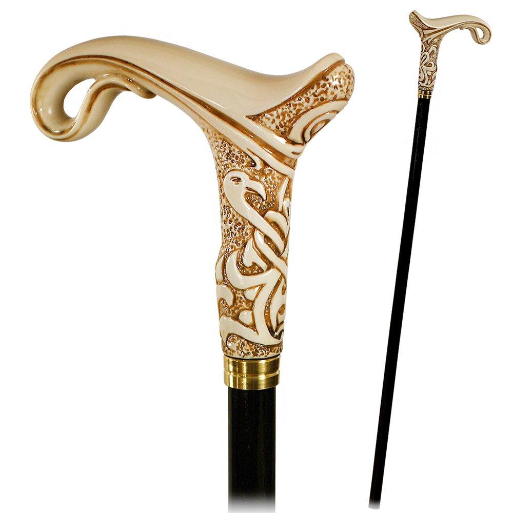 Scratch and Dent Magic Scroll in Ivory Walking Cane w/ Wood Shaft
