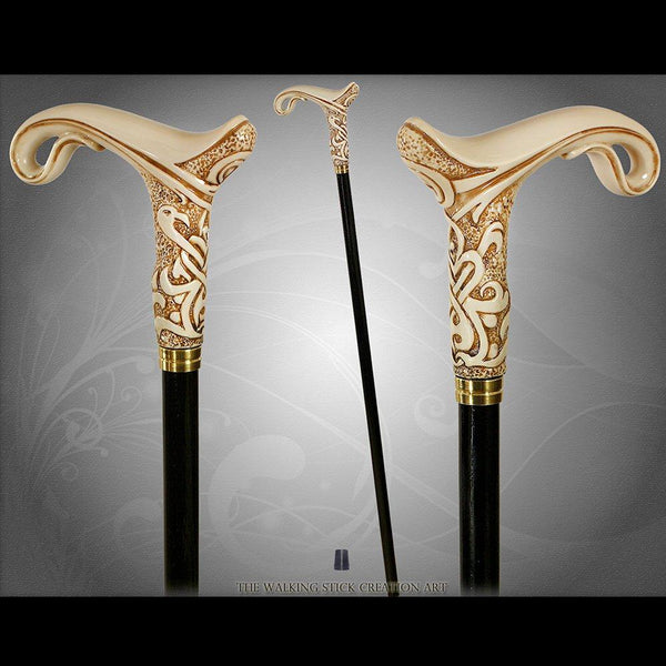 Scratch and Dent Magic Scroll in Ivory Walking Cane w/ Wood Shaft