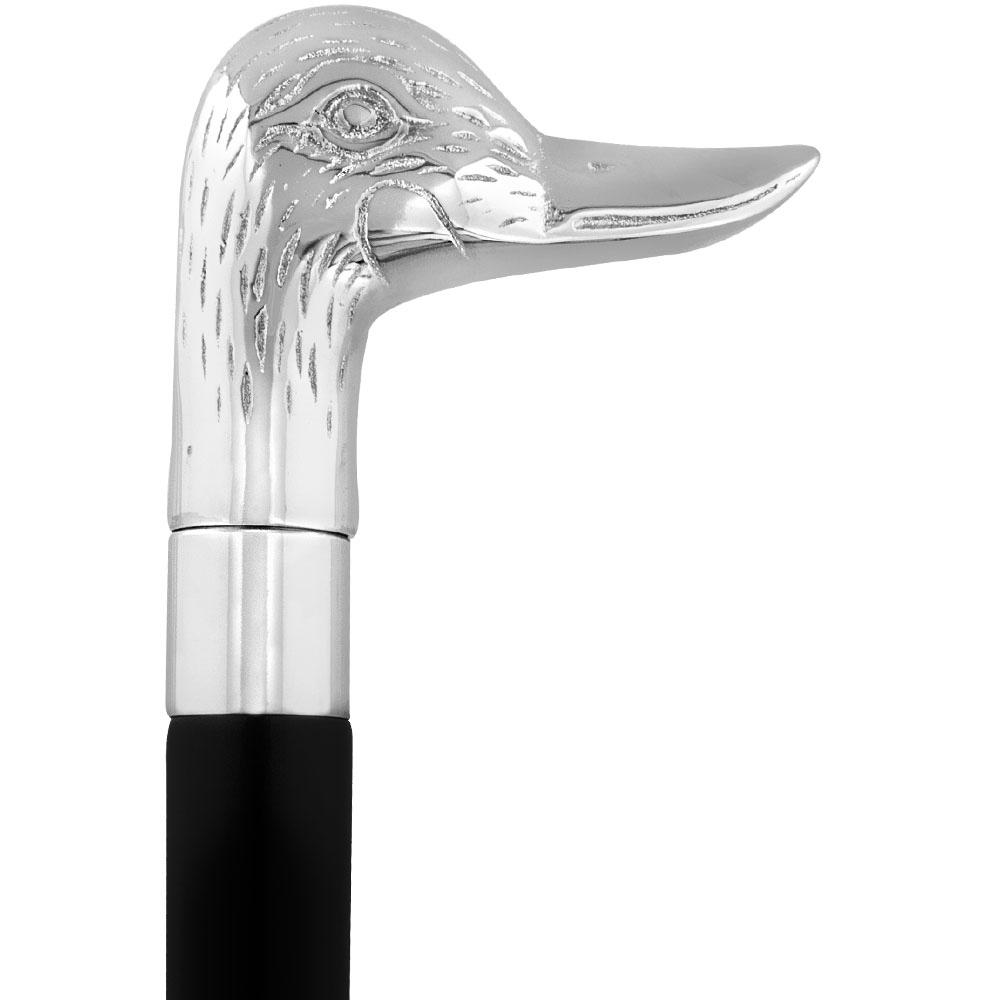 Scratch and Dent Chrome Plated Duck Handle Walking Cane w/ Black