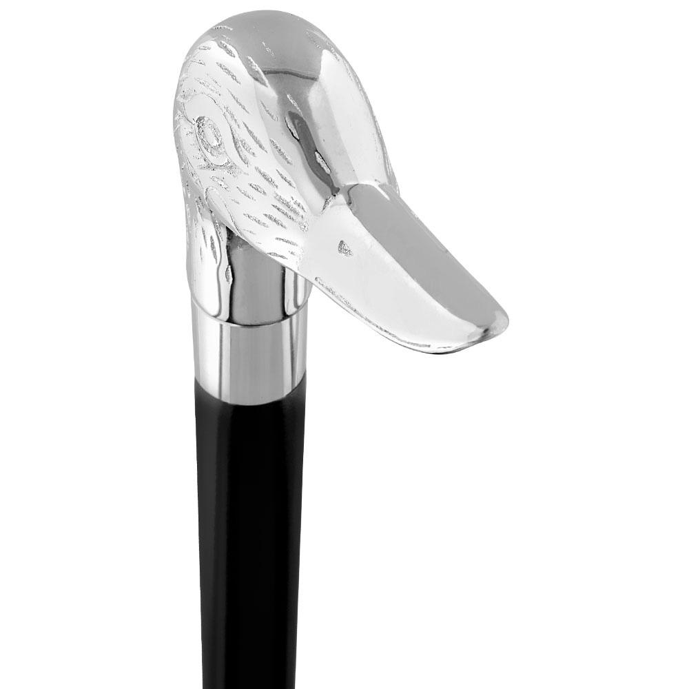 Scratch and Dent Chrome Plated Duck Handle Walking Cane w/ Black Beech