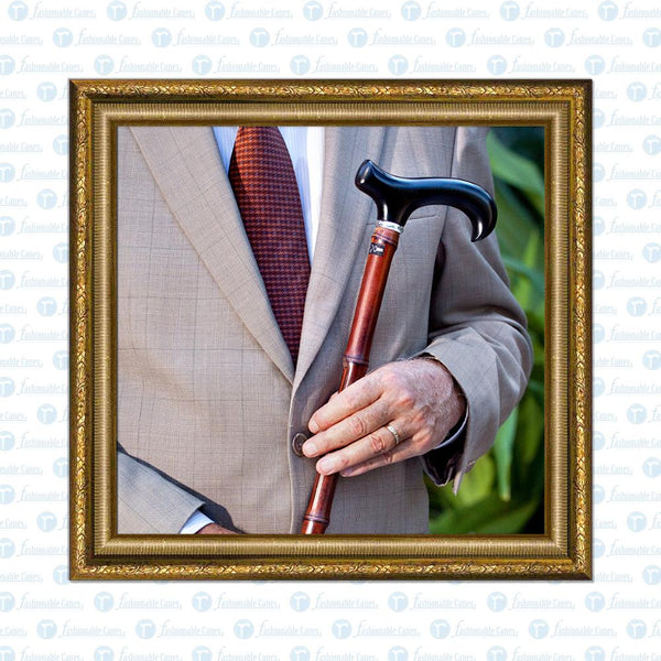 Scratch and Dent Black Beechwood Derby Walking Cane With Dark Bamboo