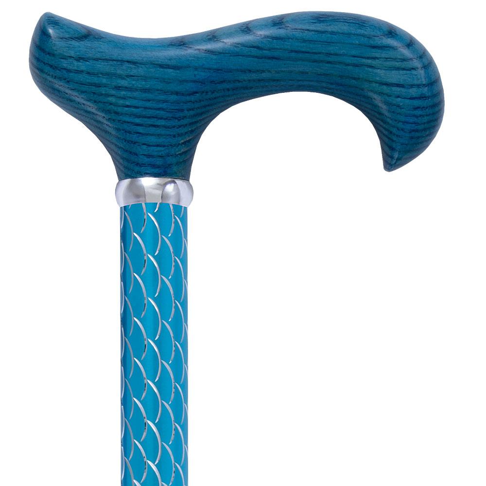Scratch and Dent Blue Etched Cane with Blue Stained Ash Wood Handle