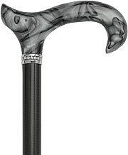 Scratch and Dent Black w/ Gray Marble Pearlz Handle Cane with Carbon