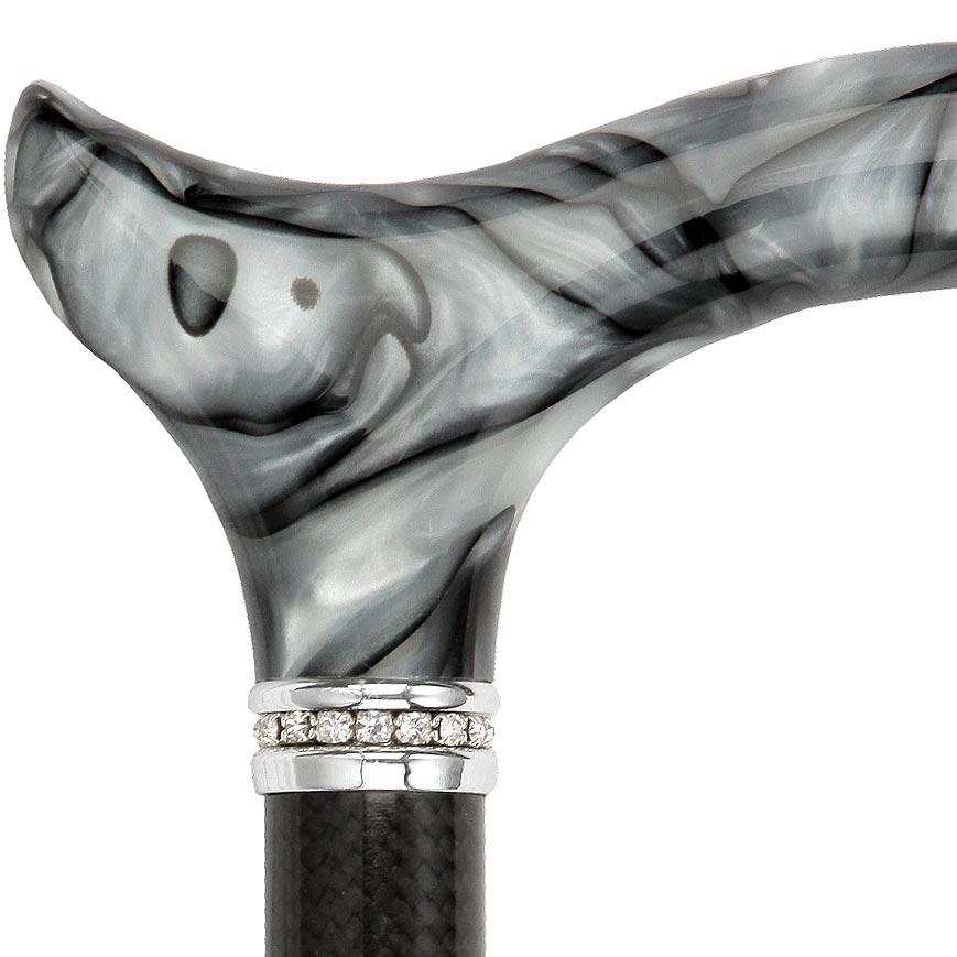 Scratch and Dent Black w/ Gray Marble Pearlz Handle Cane with Carbon