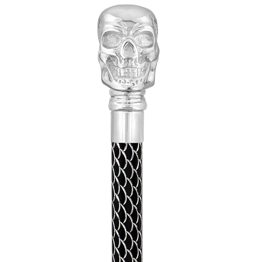 Scratch and Dent Chrome Skull Handle Walking Cane w/ Custom Laser