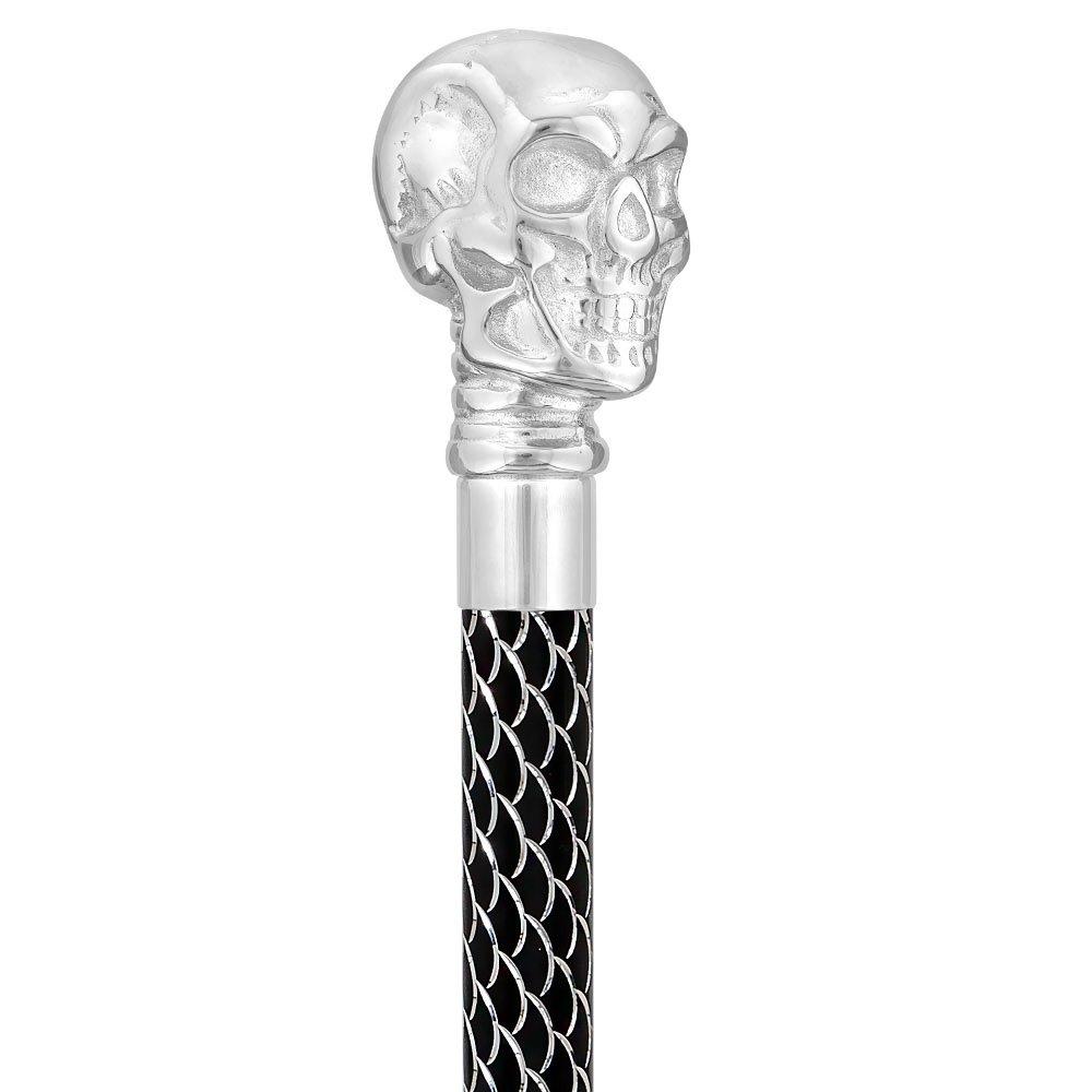 Scratch and Dent Chrome Skull Handle Walking Cane w/ Custom Laser