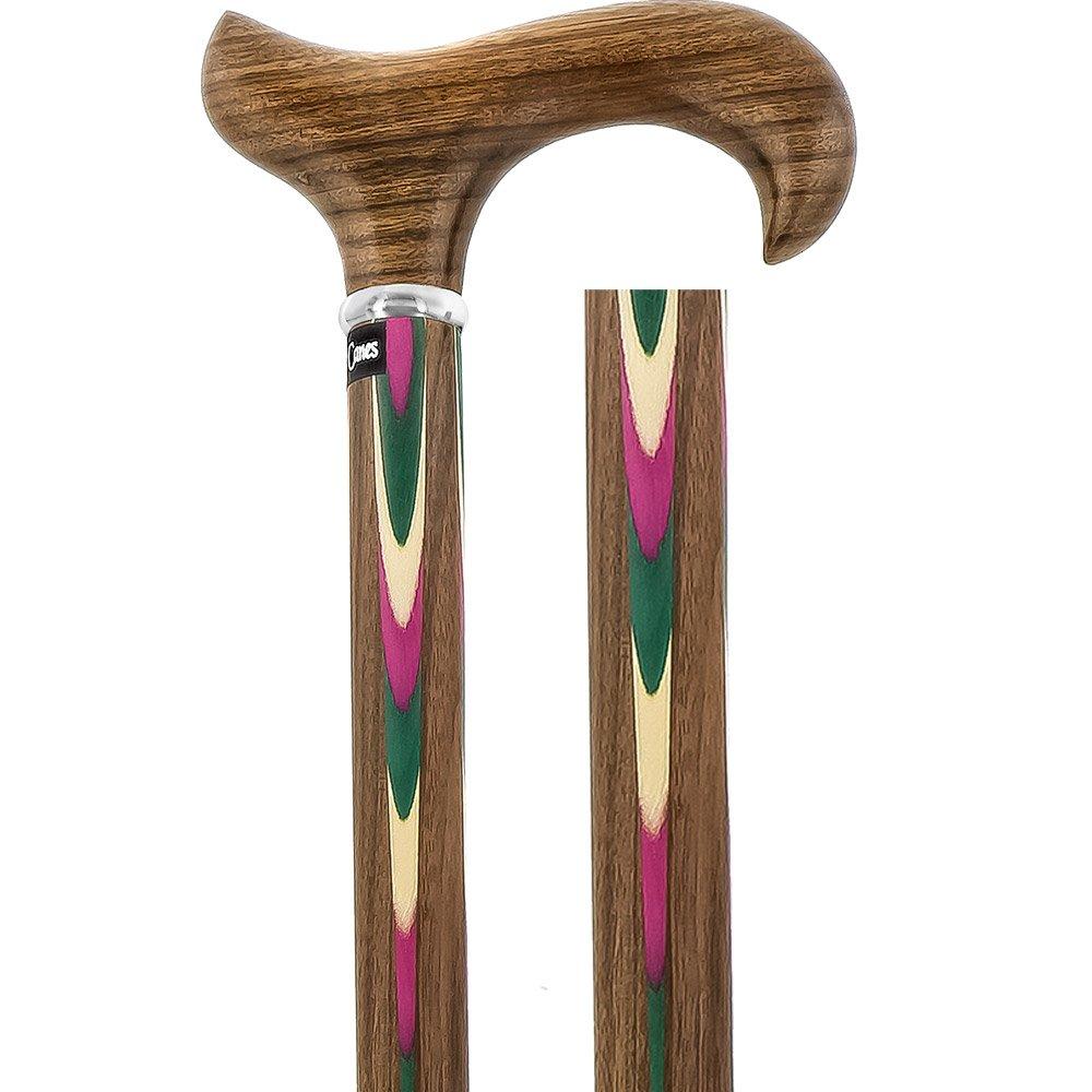 Scratch and Dent Pink & Green Inlaid Derby Walking Cane With Inlaid
