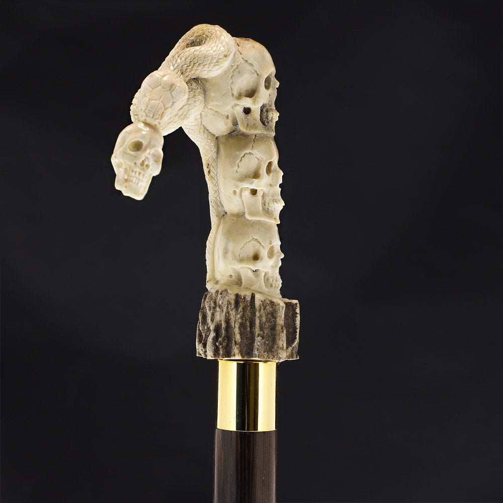 Skull Totem Bone Handle Walking Cane w/Custom Shaft and Collar